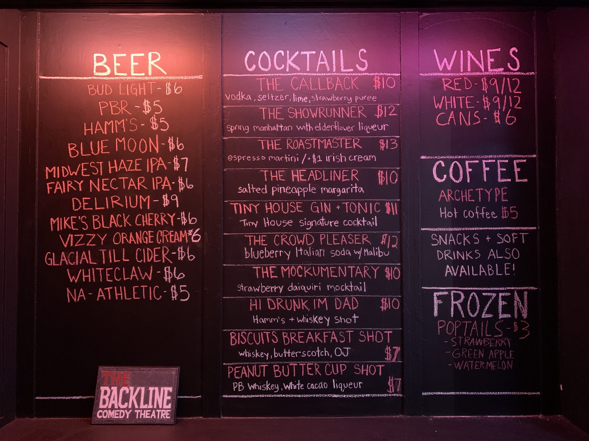 Menu - Backline Comedy